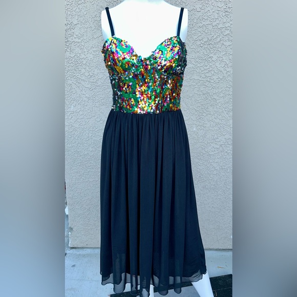 Metal Rocks | Dresses | Metal Rocks Sequin Top Strappy Midi Sheer Back ...